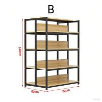 China 4-Layer Aluminum & Wooden Shop Shelving Units Supermarket Shelves for Retail Black Painted for Shoes Tools Garage Food Storage for sale