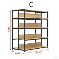 China 4-Layer Aluminum & Wooden Shop Shelving Units Supermarket Shelves for Retail Black Painted for Shoes Tools Garage Food Storage for sale