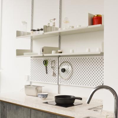 China Kitchen White Minimalist Modular Track Wall Shelving Aluminum/Steel Adjustable Durable 2 Shelves Easy Install Painted Finish for sale