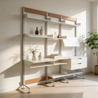China White Minimalist Modular Track Wall Shelving System Adjustable Metal Shelves for Bedroom Living Room-Clothing Food Storage for sale