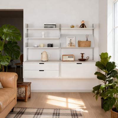 China Minimalist Steel Float Modular Wall Shelving System White Coated Multifunction Living Room Storage & Display Easy Assembly for sale