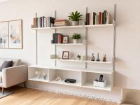 China White Steel Floating Wall Modular Shelf System Adjustable Track Post Living Room Food Clothing Storage 5-Layer Modern Design for sale
