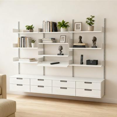 China 2026 New High-End Aluminum Varnished Float Minimalist Wall Shelf and Drawer with Coating Wall Mounted Kitchen Storage for sale