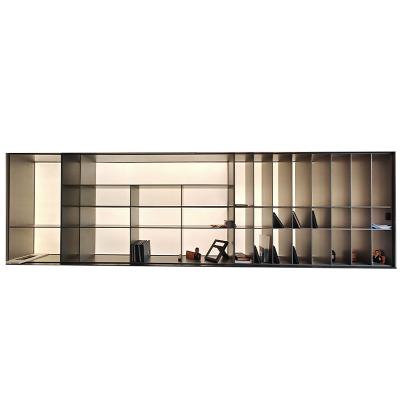 China Living Room Decoration Aluminum Alloy Wall Mounting Hanging Storage Shelves Racks Cabinet With Backboard Light for sale