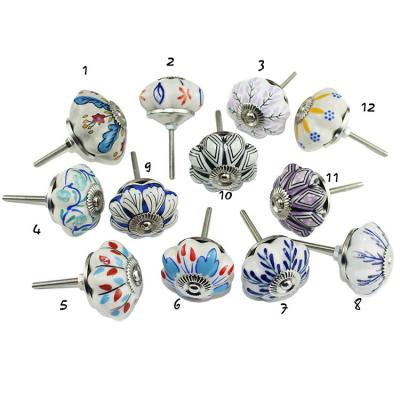China Vintage Bohemian Ceramic Petal Shape Colorful Handle Knob Kitchen Bedroom Drawer Cabinet Door Handle for sale
