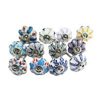 China Vintage Bohemian Ceramic Petal Shape Colorful Handle Knob Kitchen Bedroom Drawer Cabinet Door Handle for sale
