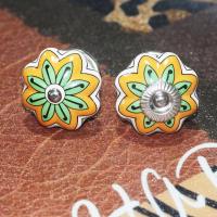 China Vintage Bohemian Ceramic Petal Shape Colorful Handle Knob Kitchen Bedroom Drawer Cabinet Door Handle for sale