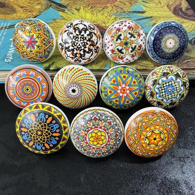 China Vintage Bohemian Ceramic Handle Knob Classic Style Cartoon Kitchen Bedroom Drawer Cabinet Door Handle for sale