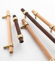 China Nordic Gold Minimalist Beech Wood Cabinet Door Handle with Long Brass Pull Natural Wood Style for Wardrobe or Drawer for sale