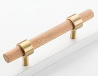 China Nordic Gold Minimalist Beech Wood Cabinet Door Handle with Long Brass Pull Natural Wood Style for Wardrobe or Drawer for sale