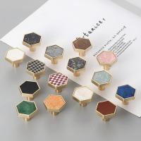 China Zinc Alloy Marble Pattern Shell Stone Handle Hexagonal Cabinet Knob Hook Hole for Kitchen Bathroom Hotel Furniture for sale