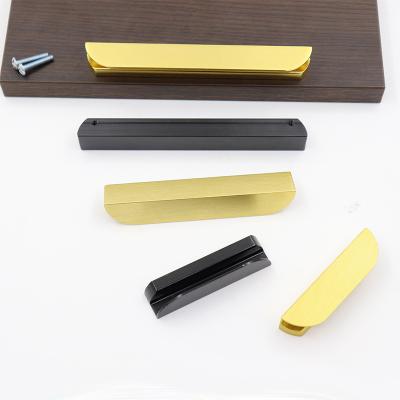China Modern Minimalist Solid Aluminum Brushed Golden Pull Handle for Kitchen Bedroom Cabinets/Drawers Screws-Durable Easy for sale
