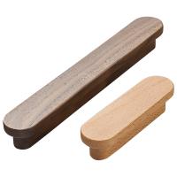 China Modern Minimalist Walnut Drawer Cabinet Door Handle Long Wooden Log Style Wardrobe Knob for Dresser Use for sale