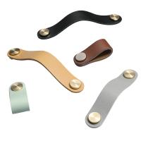 China Contemporary Modern Leather Cabinet Knobs Metal Button Drawer Handles for Home Decor & Children's Room Wardrobe Dresser Knobs for sale