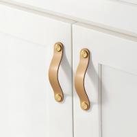 China Contemporary Modern Leather Cabinet Knobs Metal Button Drawer Handles for Home Decor & Children's Room Wardrobe Dresser Knobs for sale