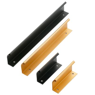 China Luxury Champagne Gold Aluminum Alloy Hidden Kitchen Cabinet Handle L Shape Drawer Handle for Closet Dresser Bedroom Zinc Hotel for sale