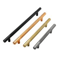 China Modern Wardrobe Door Handles Brass Aluminum Furniture Pull Knobs Hardware 128mm Matt Black Drawer Handles for sale