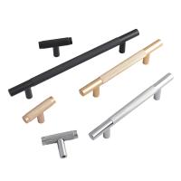 China Modern Wardrobe Door Handles Brass Aluminum Furniture Pull Knobs Hardware 128mm Matt Black Drawer Handles for sale