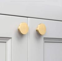 China Modern Classic Round Solid Brass Knobs with Brushed Gold Finish for Dresser Drawer Bedroom & Bathroom Cabinets & Kitchen Use for sale