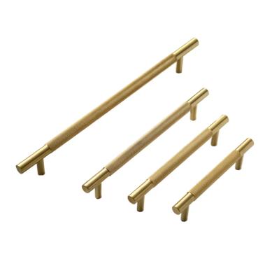 China Hot-Brushed Brass T-Bar Knurled Handles Gold Kitchen Cupboard and Furniture Hardware for Cabinets Dressers Wardrobes Drawers for sale