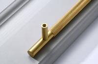 China Hot-Brushed Brass T-Bar Knurled Handles Gold Kitchen Cupboard and Furniture Hardware for Cabinets Dressers Wardrobes Drawers for sale