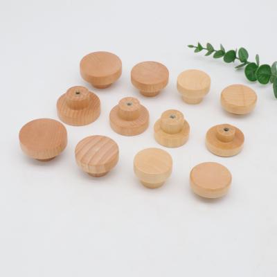 China Solid Wood Round Flat Handle Mini Drawer Wooden Handle Furniture Door Accessories Knob for sale