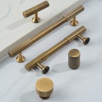 China Modern Nordic Brass Solid Handle Vertical Knurled Vintage Handle for Kitchen Cabinets Dresser & Wardrobe Shoe Cupboard for sale