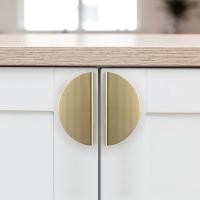 China Gold Brass Half Moon Round Furniture Handles Kitchen Cupboard Cabinet Door Knobs Dresser Pulls Knobs for Wardrobe Door Hardware for sale