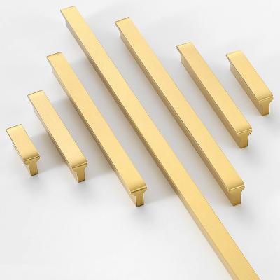 China Modern Solid Brushed Brass T-Shaped Handle Brushed Gold Wardrobe Kitchen Cabinet Pull for Furniture Drawer Santaya Model 8801 for sale
