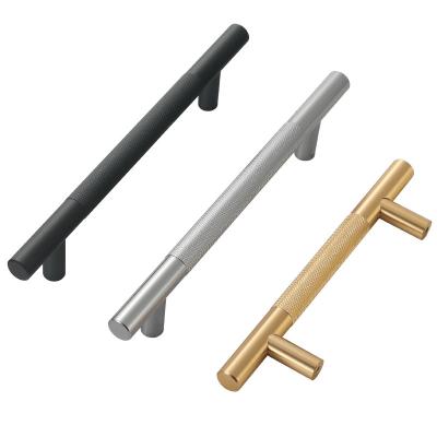 China Modern Wardrobe Door Handles Brass Aluminum Furniture Pull Knobs Hardware 128mm Matt Black Drawer Handles for sale