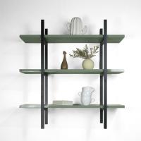 China Industrial Modern 3-Tier Wall Mounted Shelves Olive Green With H-Shape Metal Frame 31.5inches Kitchen for sale