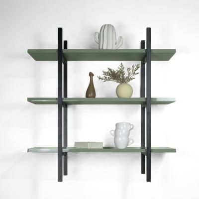 China Industrial Modern 3-Tier Wall Mounted Shelves Olive Green With H-Shape Metal Frame 31.5inches Kitchen for sale