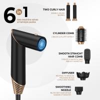 China Professional 6 In 1 Powerful Foldable Hot Air Hair Styler Dryer Ionic Beauty Salon Balck Golden for sale