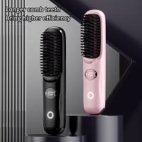 China Personal Care Hair Dryer Electric Brush Hot Air Comb Heat USB Wireless Rechargeable Hair Straightener Brush for sale