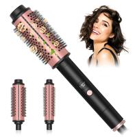 China Double Ceramic 3-in-1 Hot Air Brush Black Gold Dry As You Style Hair for sale