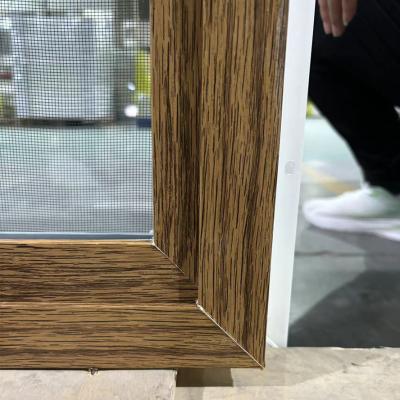 China American PVC Sliding Windows Custom Manufacturing Wood Texture Inside + White Outside Screen Windows for sale