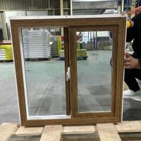China American PVC Sliding Windows Custom Manufacturing Wood Texture Inside + White Outside Screen Windows for sale