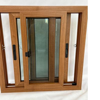 China Wood Grain Foil UPVC Double Sliding Windows Custom European Style for sale