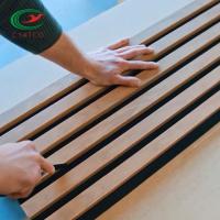 China Wall Mounted Veneer Acoustic Wooden Slat Panel 21mm Thickness for sale