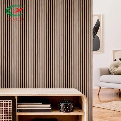China Apartment Vertical Wood Slat Wall Timber 600x1200mm Sound Absorbing for sale