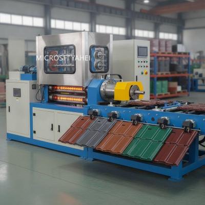 China Electrical Heating PVC Roof Tile Machine Designed With Twin Screw Extruder To Produce Glazed Or T Shape Roofing Tile for sale