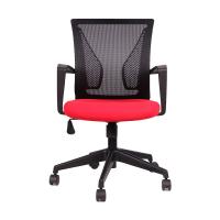 China Office Furniture Simple and Comfortable Black Mesh Swivel Chair with Red Cushion for sale