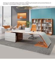 China Office Furniture Luxury Design Glossy Executive Desk with L Shape and Long Size Cabinet for sale