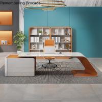 China Office Furniture Luxury Design Glossy Executive Desk with L Shape and Long Size Cabinet for sale