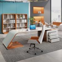 China Office Furniture Luxury Design Glossy Executive Desk with L Shape and Long Size Cabinet for sale