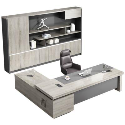 China 50mm Thickness Table Top Luxury Modern Wooden L Shape Boss Manager Director Office Table for sale