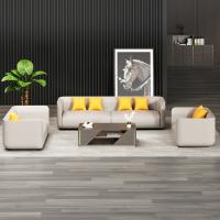 China Chinese Style Reception Room Office Sofa Set with Three Leather Sofas and Coffee Table for sale