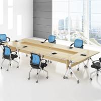 China Commercial Office Furniture Wooden Desktop Multi Person Conference Table with Metal Legs for sale