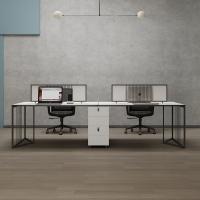 China Minimalist Four Person Office Workstation with Wooden Melamine Surface Desk and Chair for sale