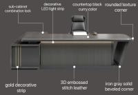 China High Tech Black Boss Manager Office Table and Chair Combination for Customer Provided for sale